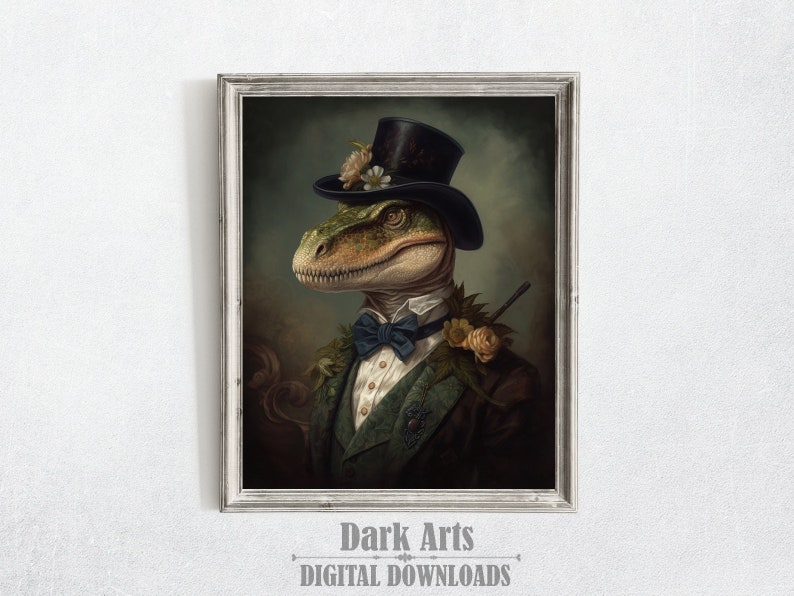 T-rex Portrait Victorian Animal Painting Altered Art Print - Etsy UK