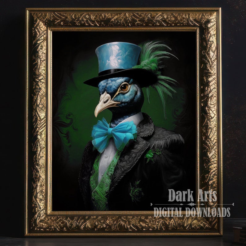 Gothic Peacock Portrait: Victorian Anthropomorphic Wall Art (digital ...
