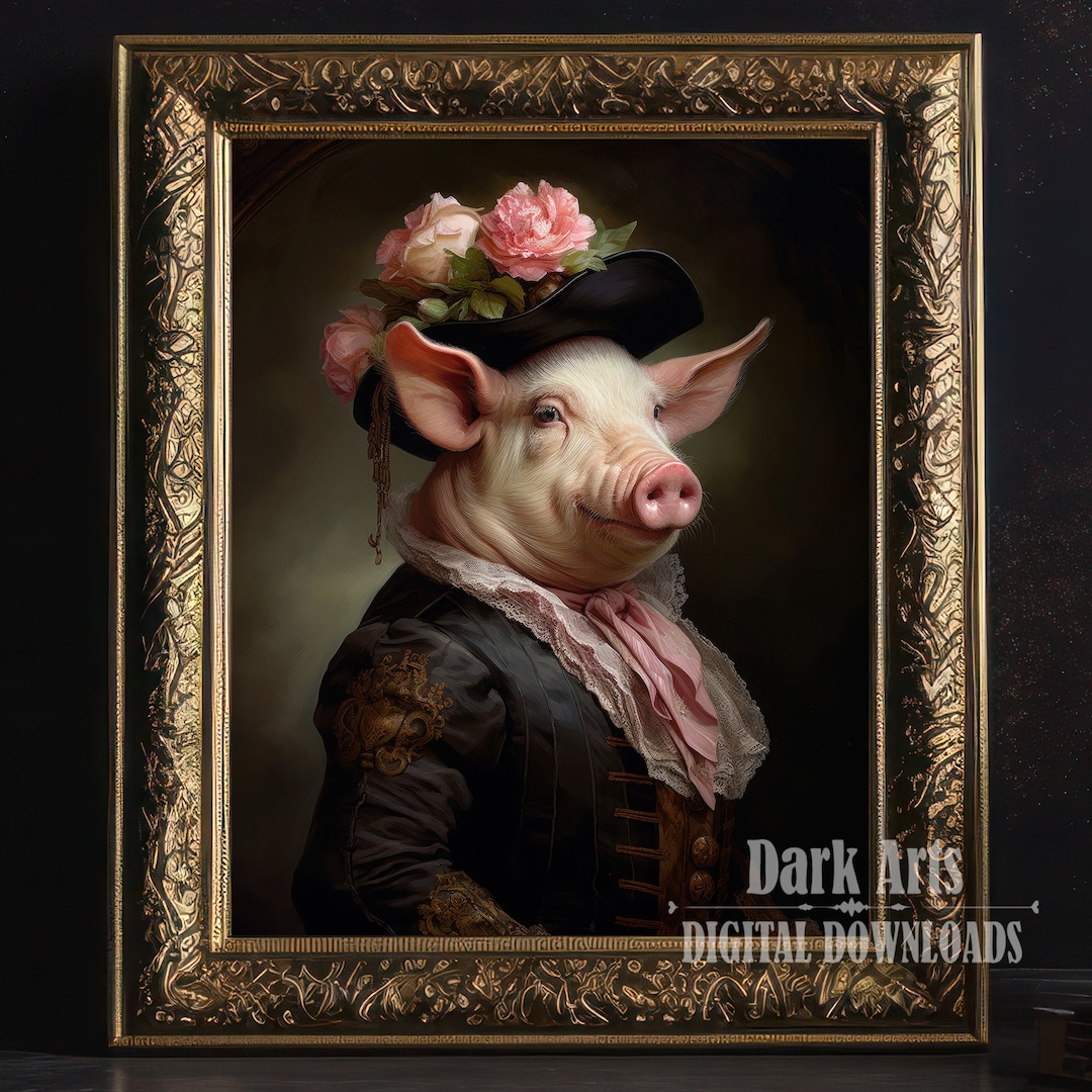 Victorian Pig Wall Art Print, Portrait of Aristocrat Lady Hog Wearing ...