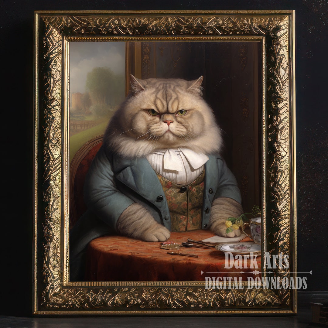 Grumpy Cat Portrait Painting, Victorian Renaissance Art, Chunky Cat ...
