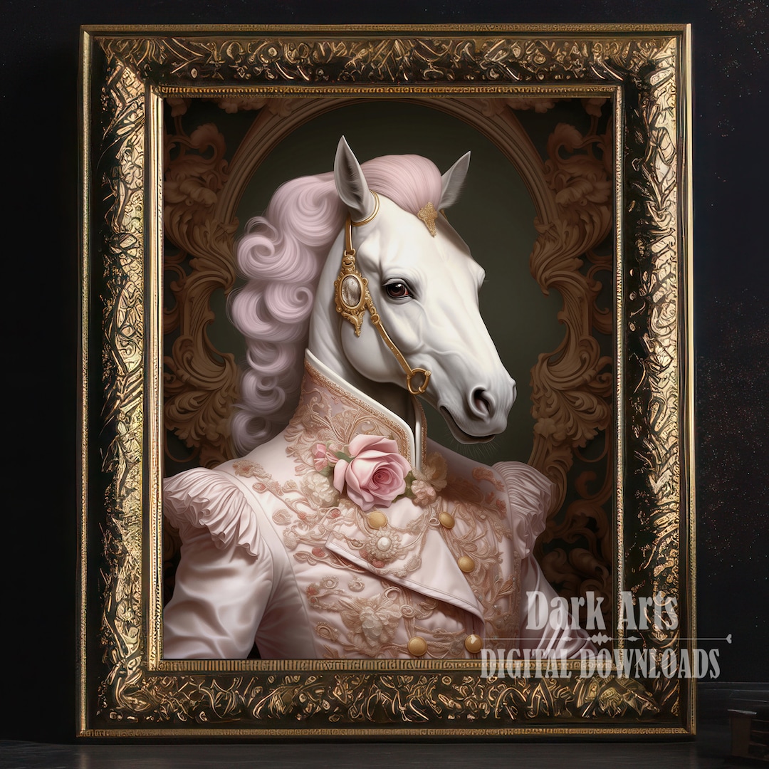 Renaissance Horse, White Horse With Pink Hair, Victorian Animal ...