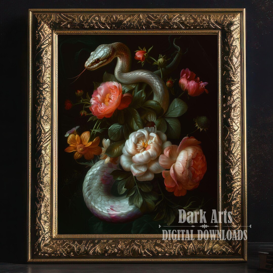 Gothic Snake and Roses Art Print, Victorian Serpent Decor (digital ...