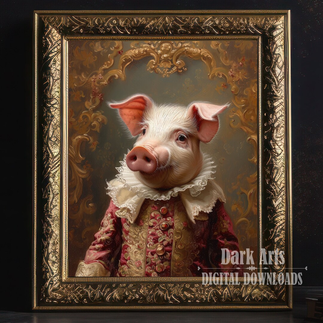 Victorian Pig Portrait: Rococo Animal Print, Renaissance Wall Art ...