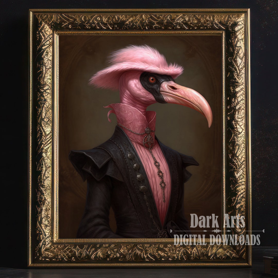 Victorian Flamingo Printable Wall Art, Gothic Printable Art, Animal ...