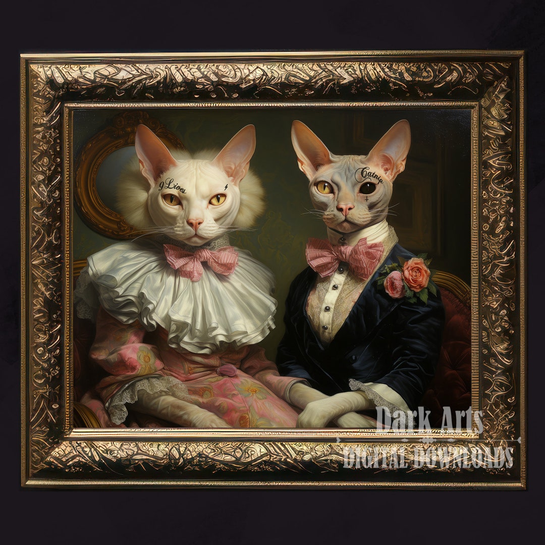Victorian Sphynx Cat Portrait: Gothic Tattooed Cats Wall Art (digital ...