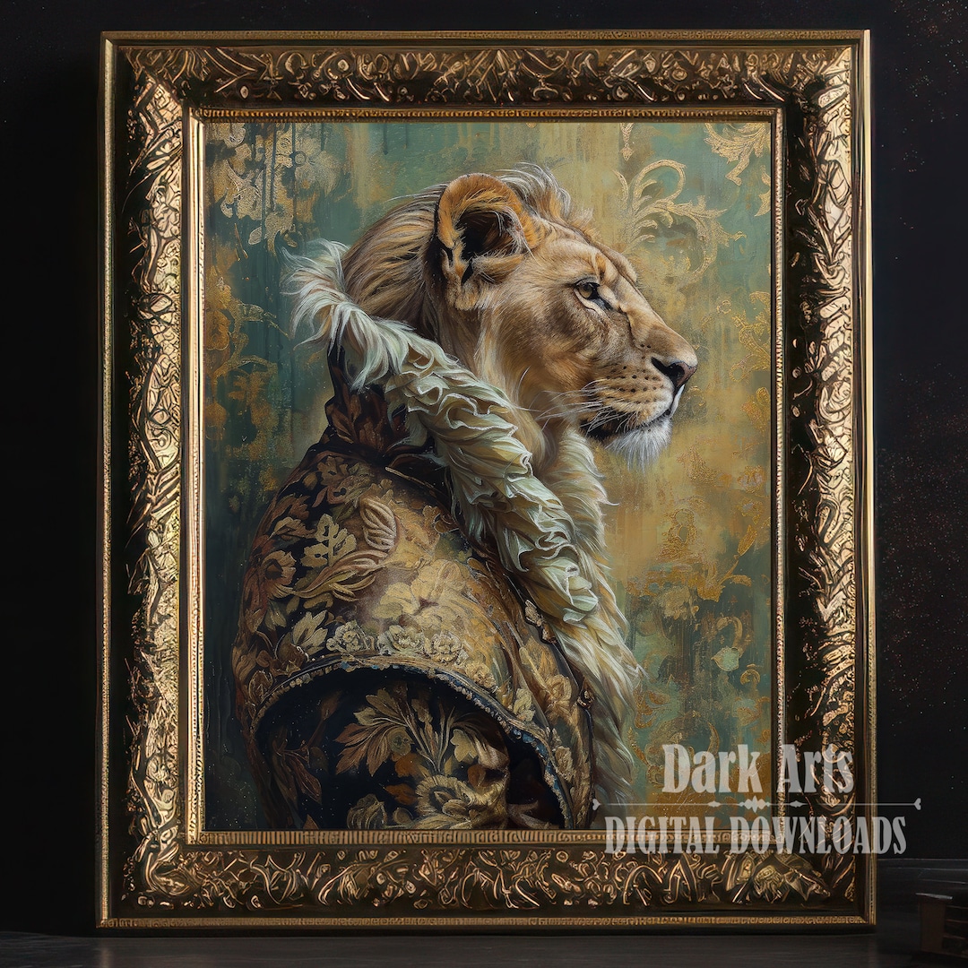 Victorian Lion, Renaissance Printable Art, Rococo Lion, Animal Portrait ...