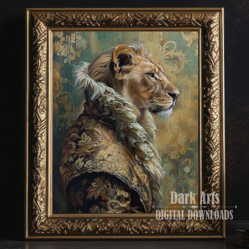 Victorian Lion, Renaissance Printable Art, Rococo Lion, Animal Portrait ...