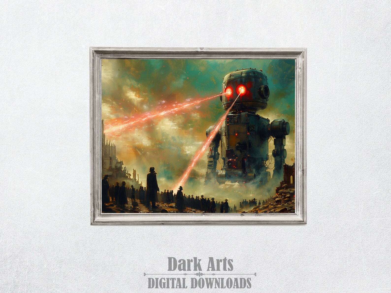 Victorian Robot Landscape Art Print, Funny Eclectic Wall Decor (digital ...