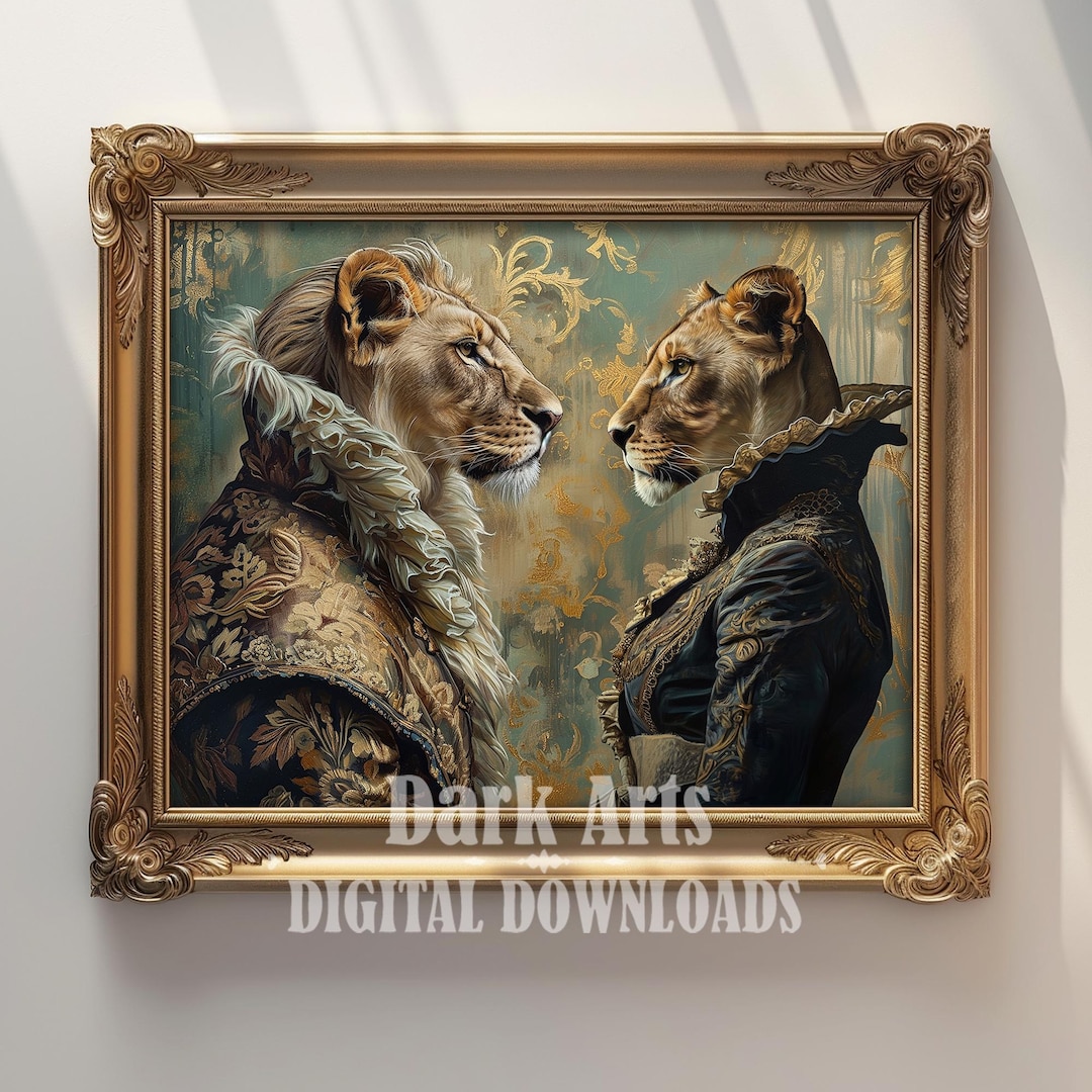Victorian Lion and Lioness, Renaissance Printable Art, Rococo Lion ...