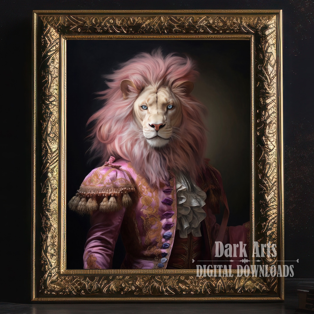 Lion Renaissance Portrait, Lion With Pink Hair, Victorian Animal ...