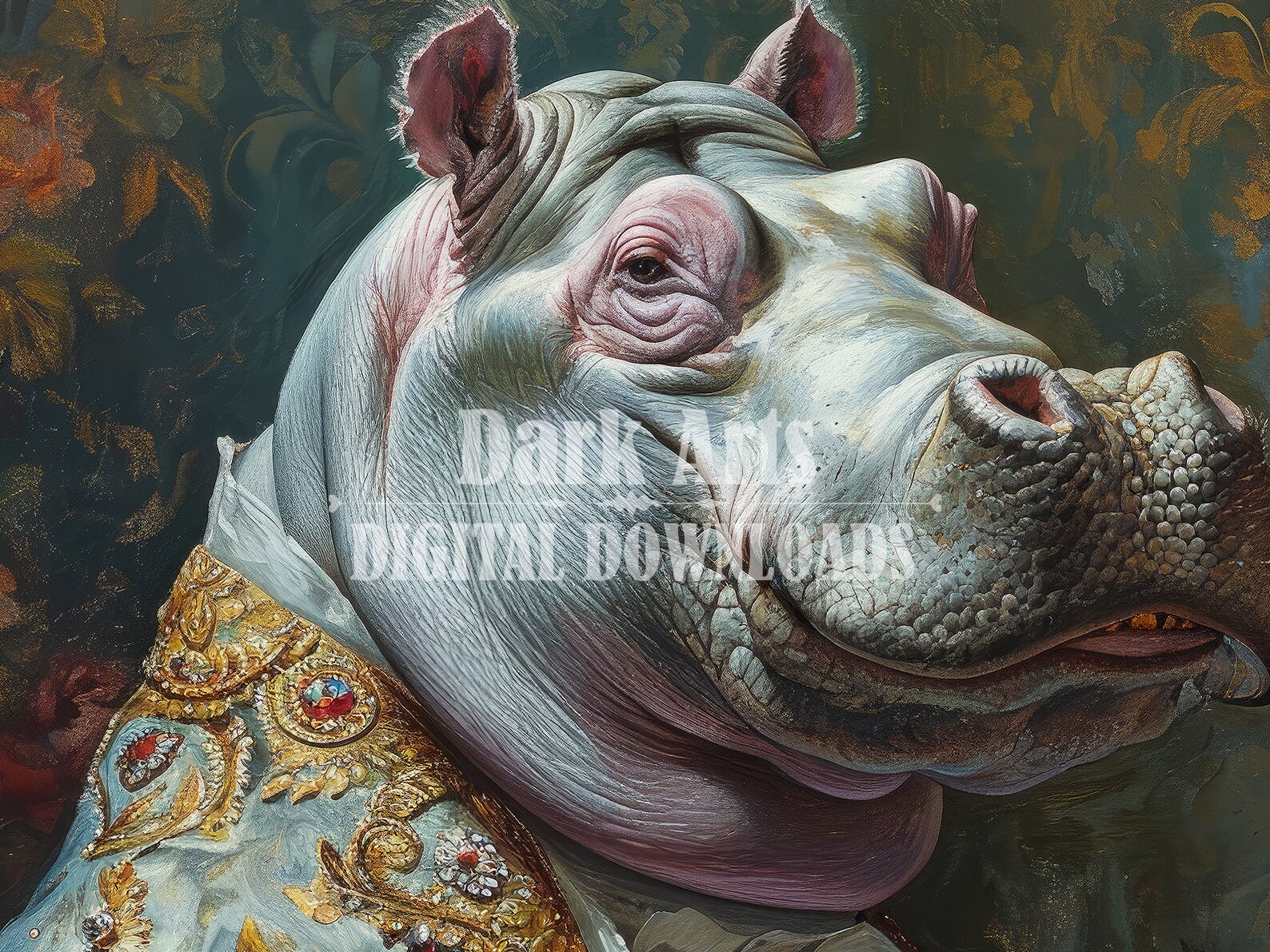 Renaissance Hippo, Victorian Printable Art, Animal Portrait, Home Decor ...