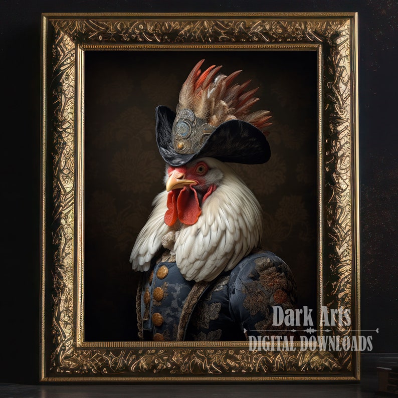 Rooster Gothic Victorian Print, Wall Art Poster, Renaissance Chicken ...