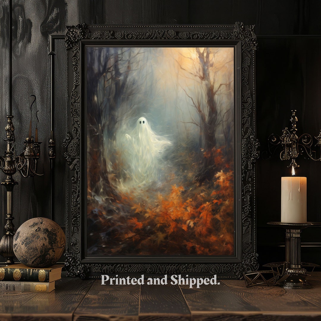 Ghost in a Forest Wall Art, Gothic Decor, Autumn Painting, Poster Print ...