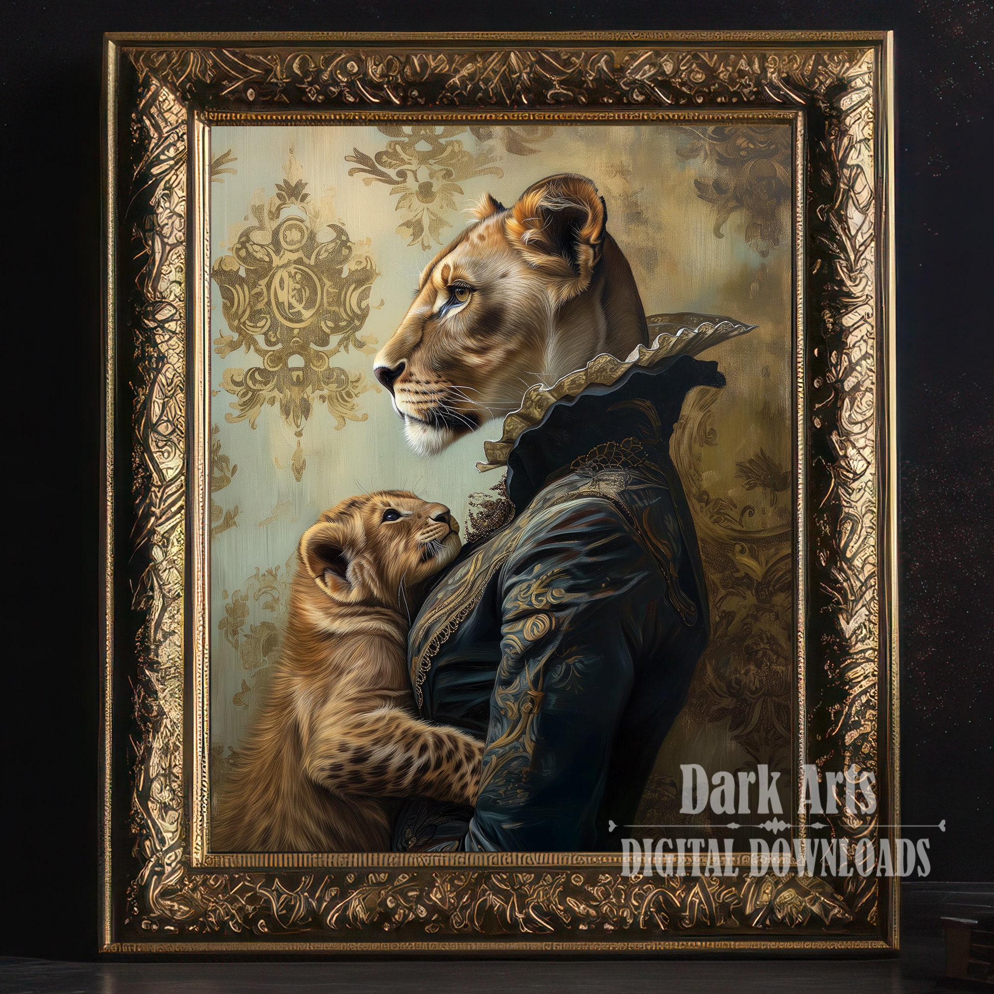Victorian Lioness and Cub Art Print: Renaissance Animal Portrait ...