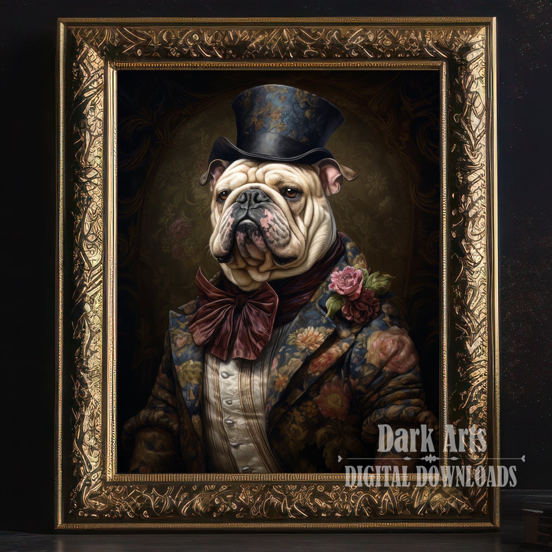 Bulldog Wall Decor, Dog Poster Print, Victorian Painting, Renaissance ...
