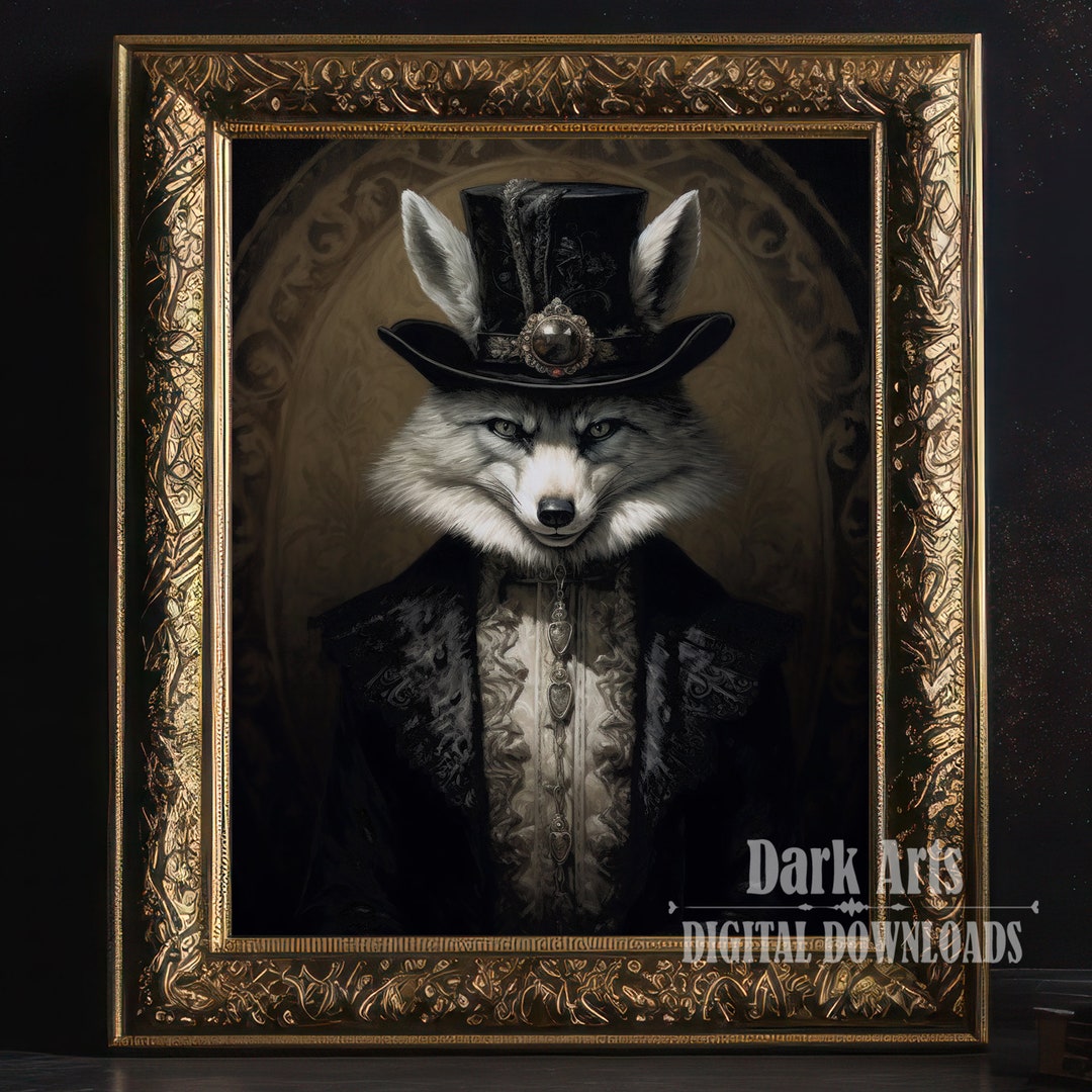 Gothic Silver Fox Art Print: Anthropomorphic Animal Portrait (digital ...