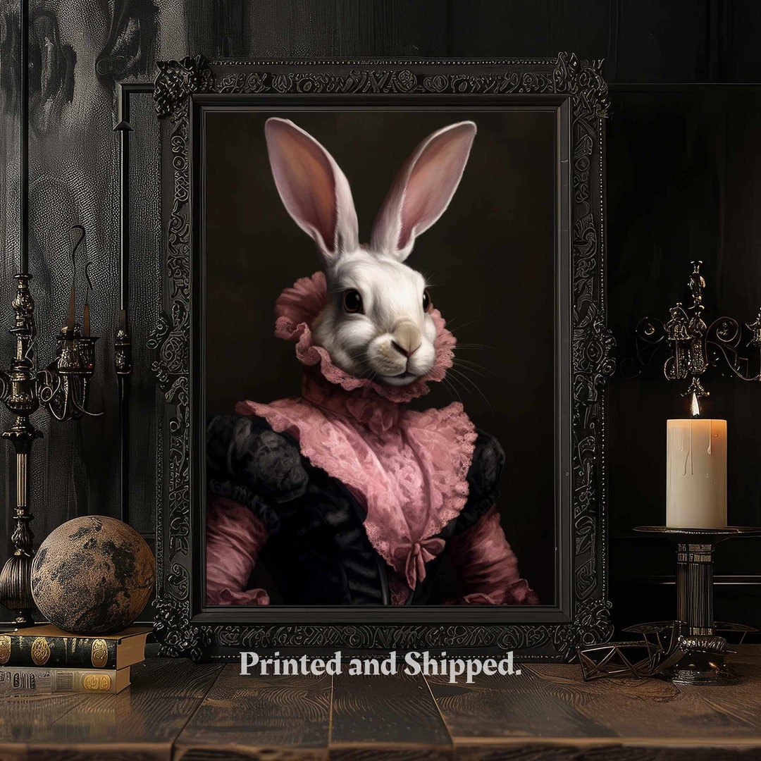 Rabbit Vintage Renaissance Style Animal Portrait Oil Painting, Quirky ...