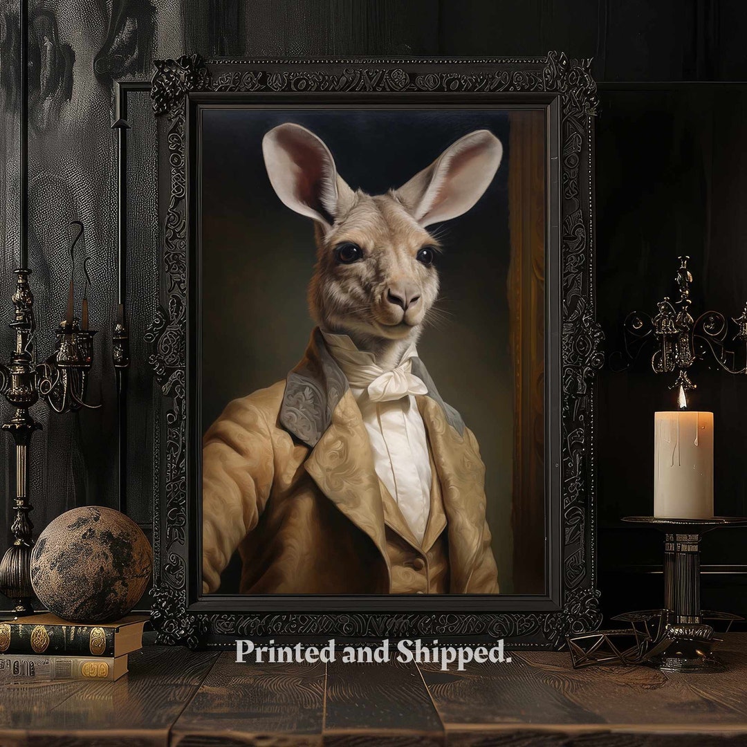 Kangaroo Portrait Oil Painting, Baroque Animal Art, Victorian Animal ...