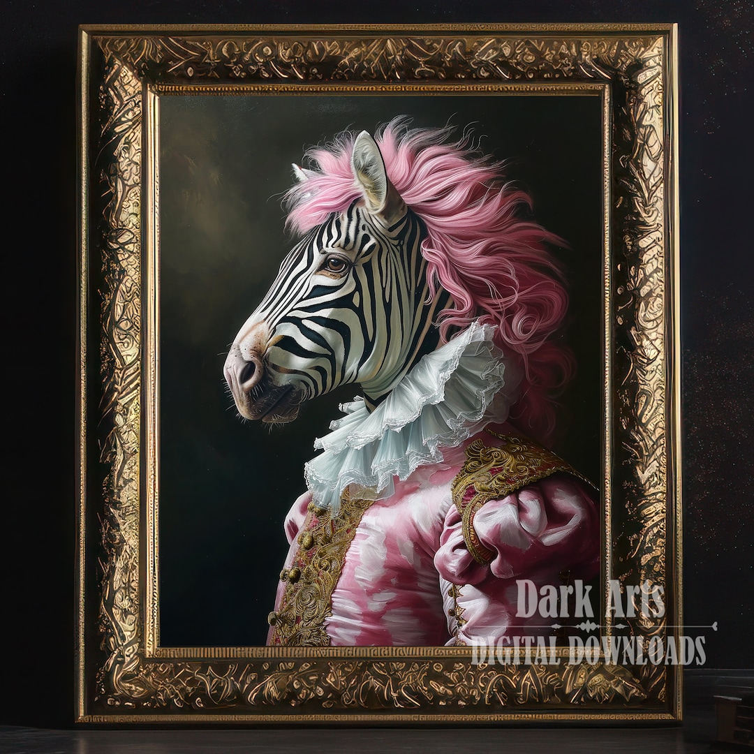 Zebra Renaissance Portrait, Zebra With Pink Hair, Victorian Animal ...