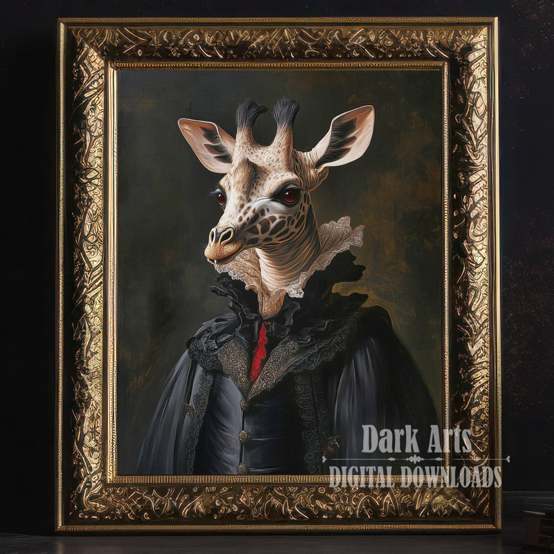 Vampire Giraffe Altered Art Print, Gothic Wall Decor, Vampire Home Decor, Victorian Animal, Dark ...
