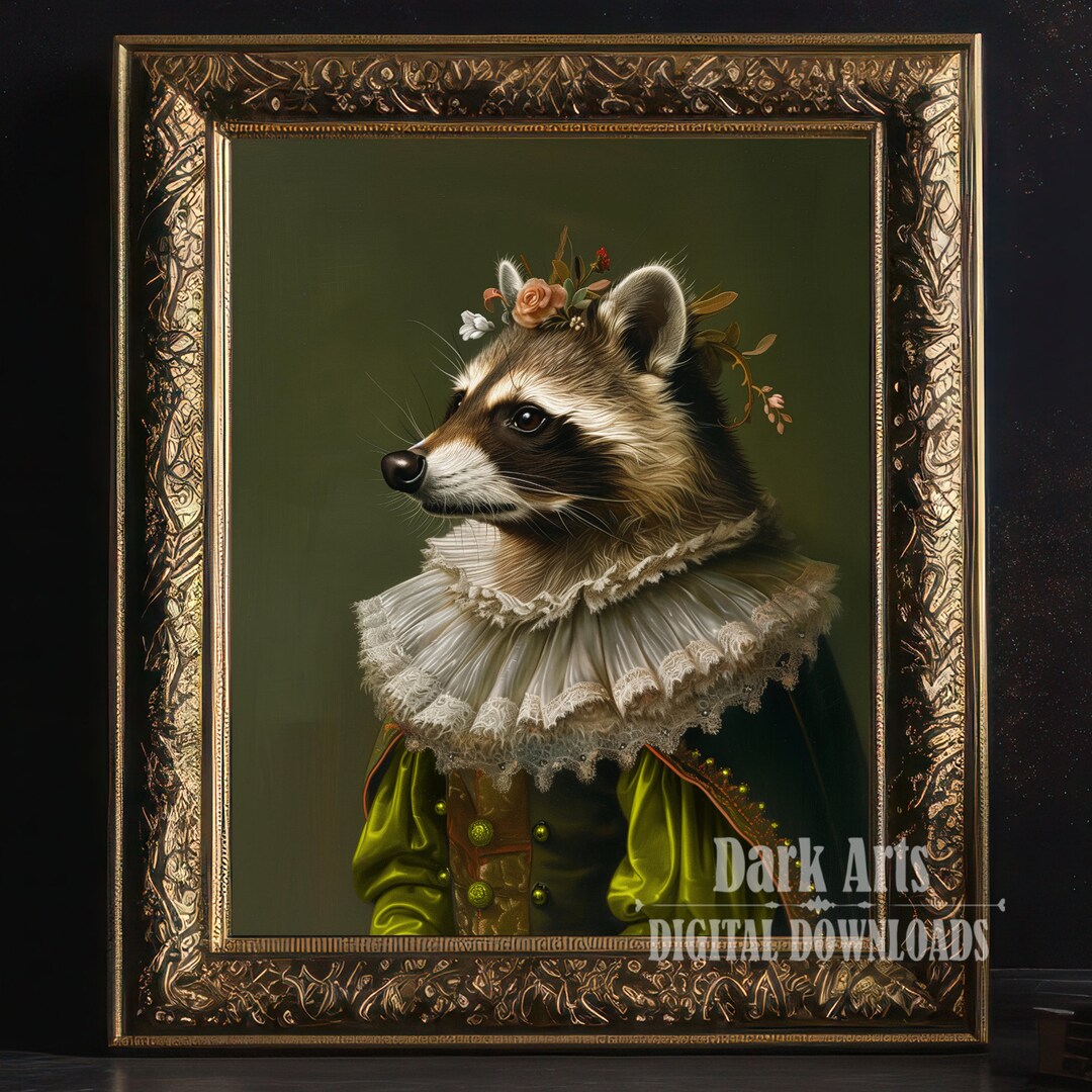 Animal Portrait, Female Raccoon Art Print, Victorian Printable Art ...