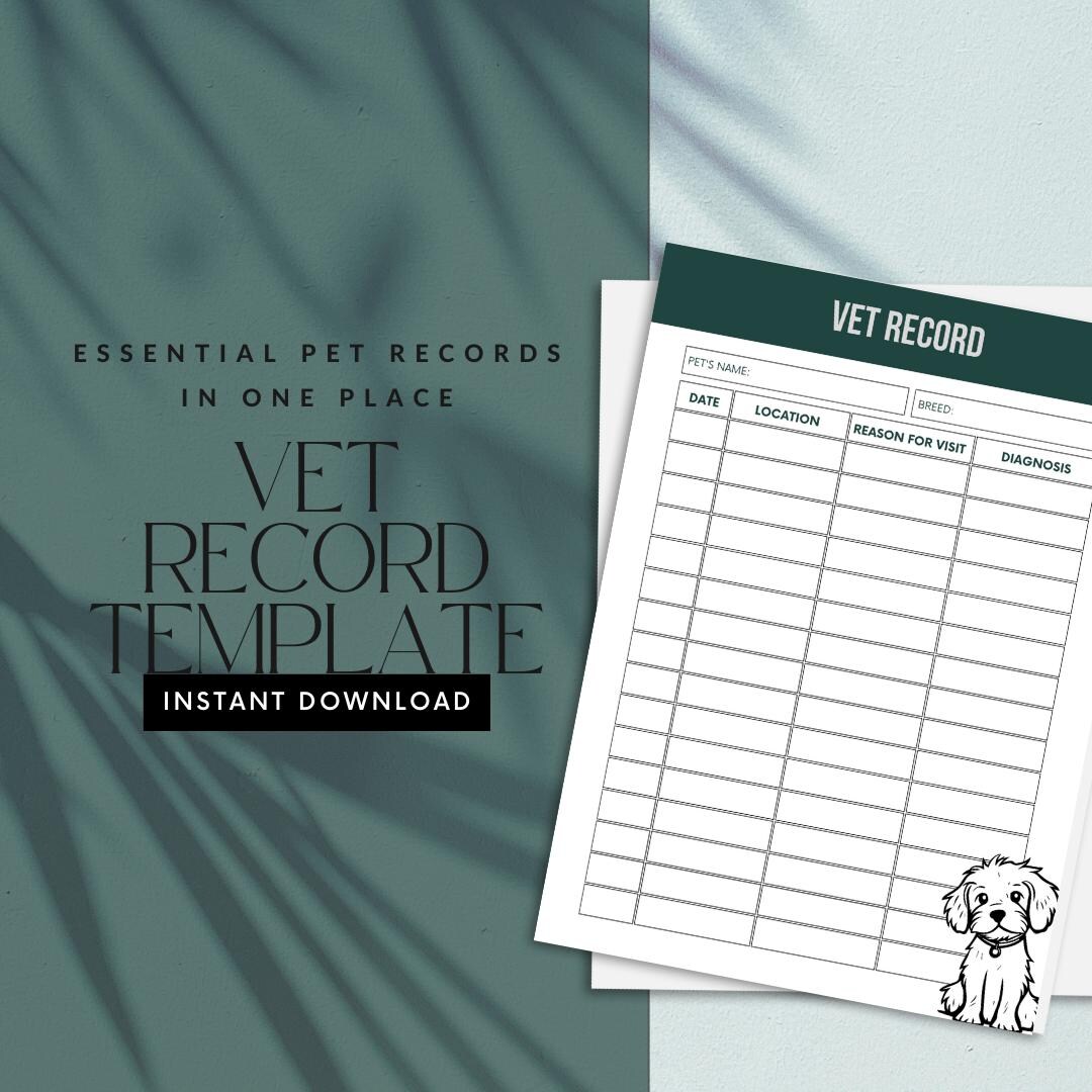 Pet Owner Vet Record, Digital Download, Printable, Dog Owner, Cat Owner ...