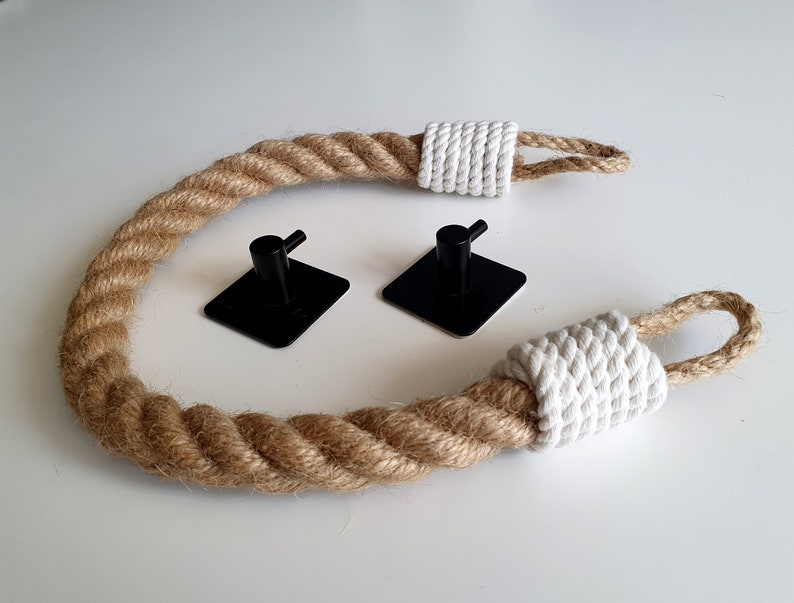 Towel Holder Made of Rope With a Metal Hook Jute Rack of Bath Towels ...