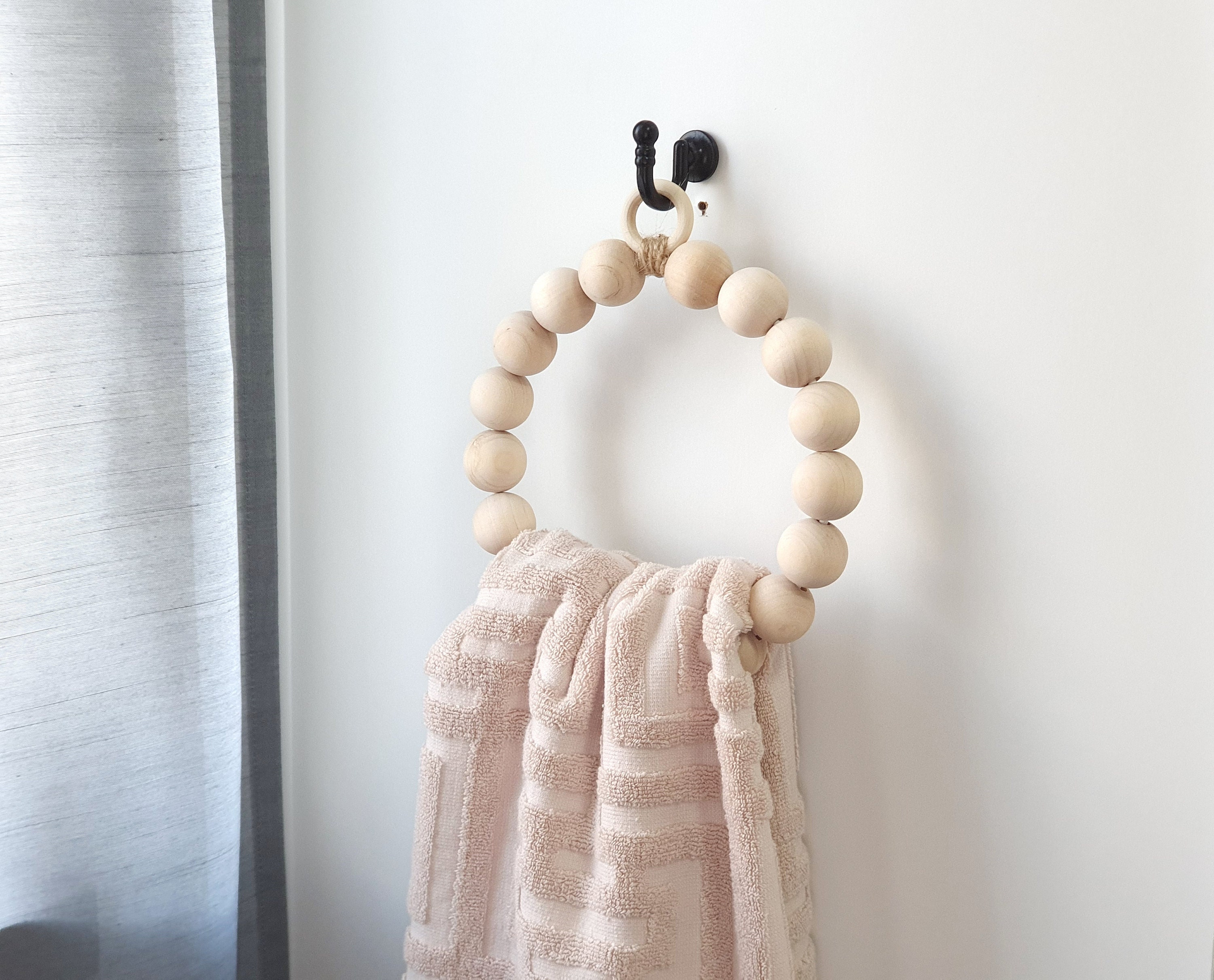 Round Towel Holder Wooden Beads Towel Storage Towel Rack - Etsy