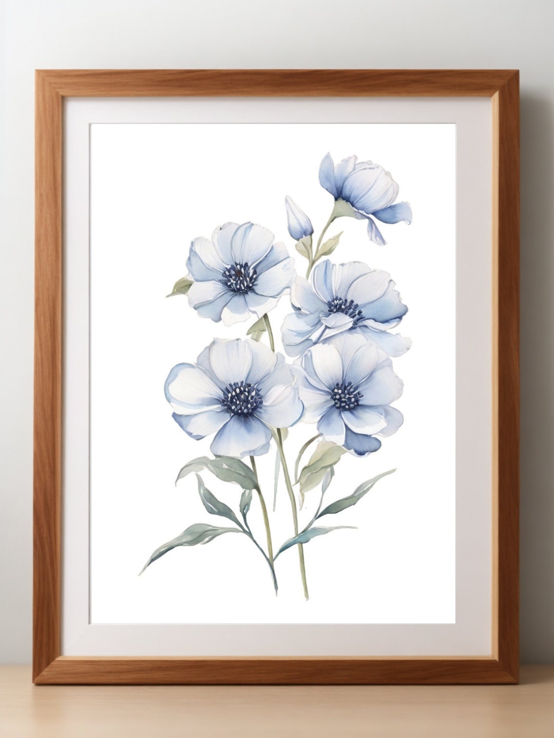 Hamptons Hues Blue Flower Art Print Unframed Coastal Wall Decor Elegant ...