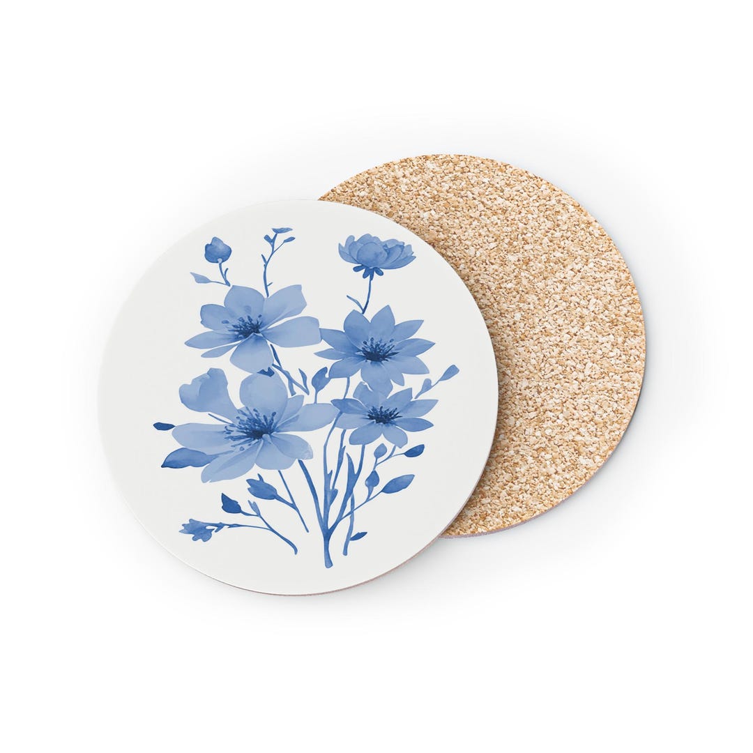 Hamptons Bloom Dark Blue Flower Coasters Coastal Elegance Stylish ...