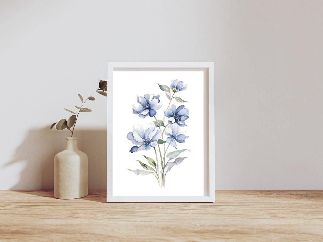 Hamptons Botanicals Blue Flower Art Print Unframed Coastal Wall Decor ...