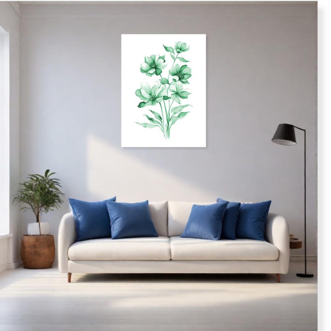 Hamptons Botanicals Green Flower Canvas Art Coastal Wall Decor Elegant ...