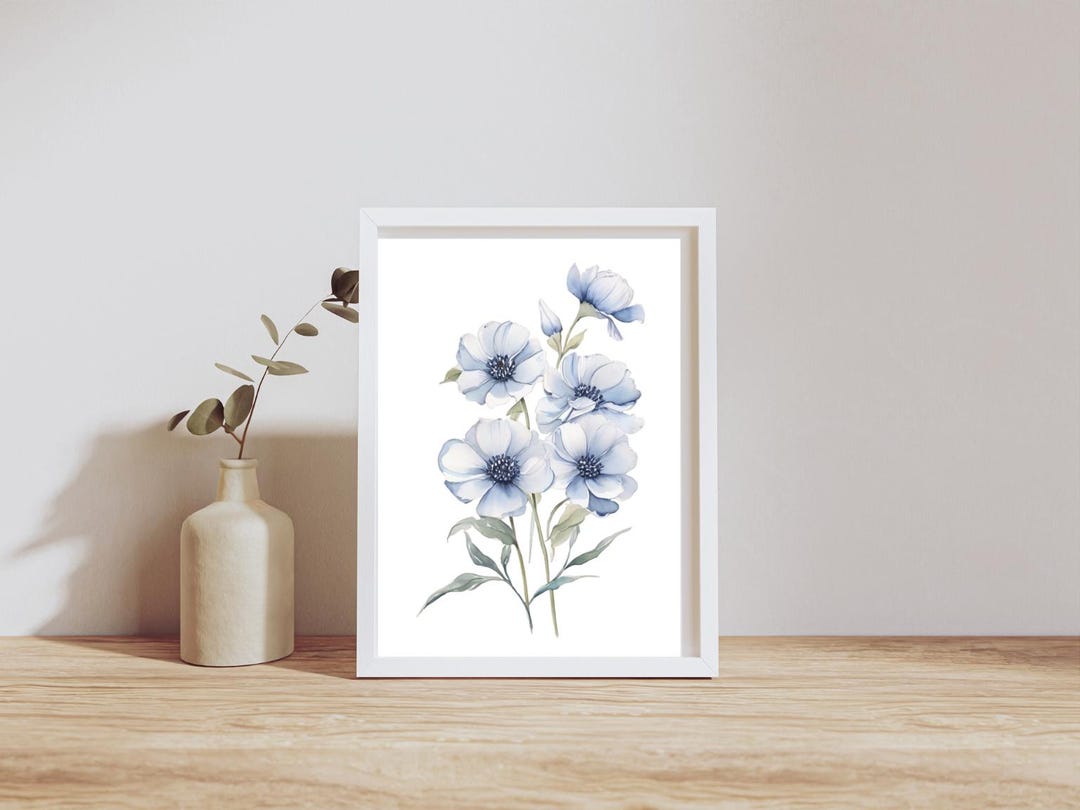 Digital Download Hamptons Hues Blue Flower | Coastal Art Print ...