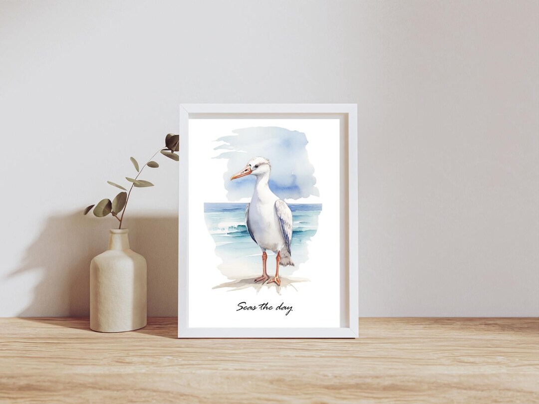 Digital Download Hamptons Seabird Seas the Day Coastal Watercolor Art ...