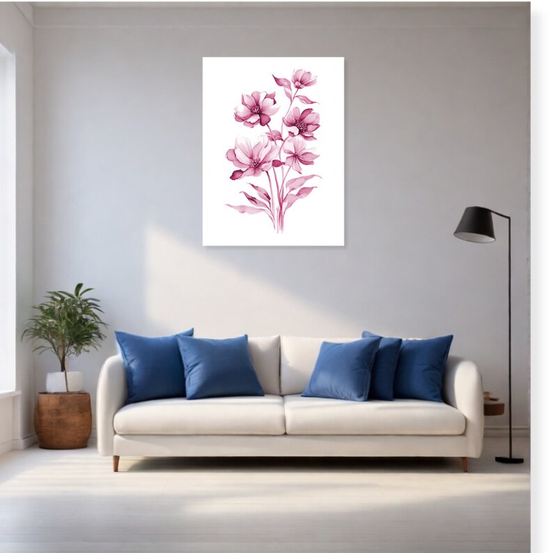 Digital Download Hamptons Botanicals Pink Flower | Coastal Art Print ...