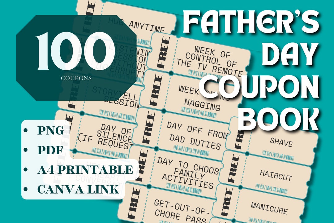 PRINTABLE A4 Father's Day Gift for Dad Vouchers Personalized Coupon ...