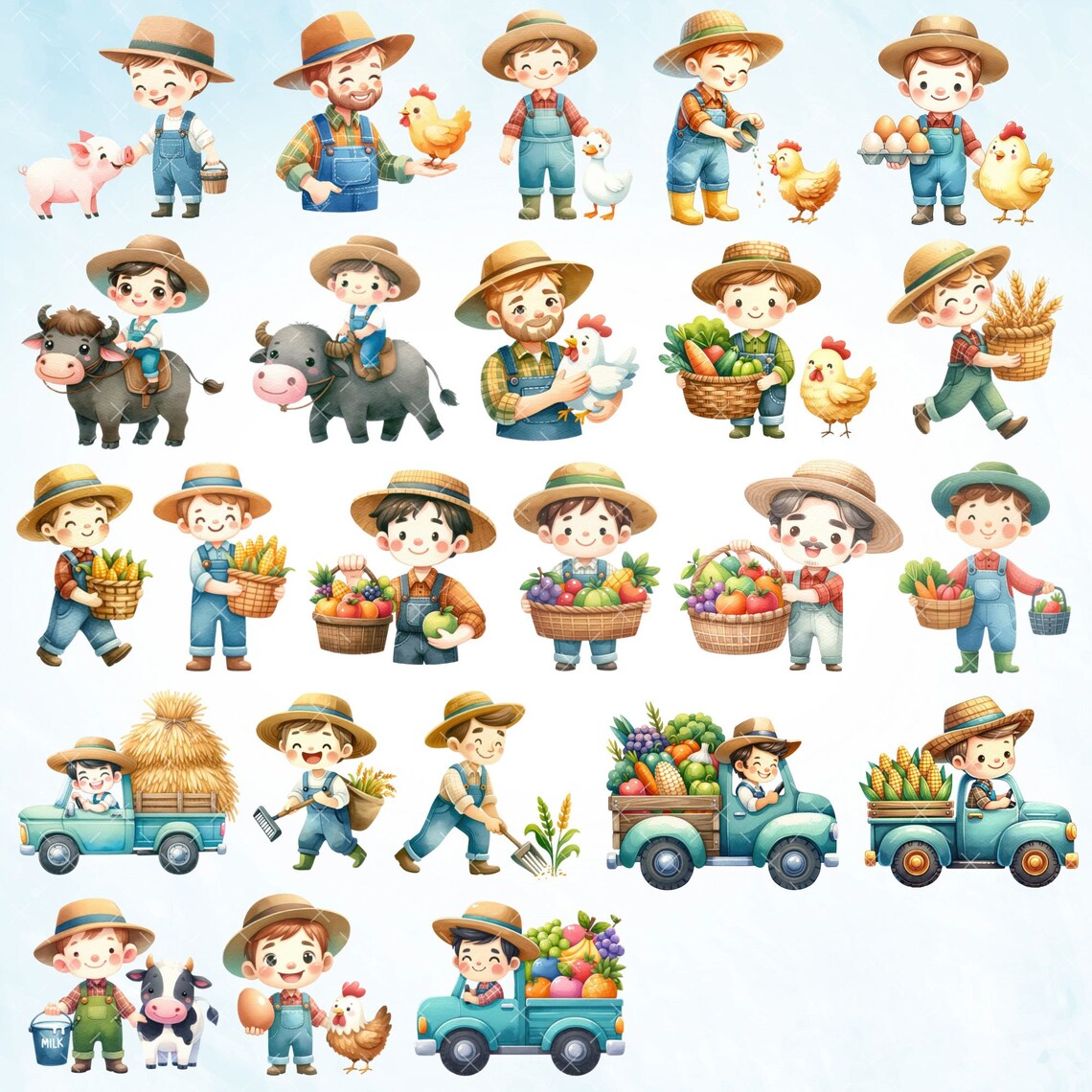 51 Watercolor Farm Elements, Organic Farm Art, Barnyard Clipart ...