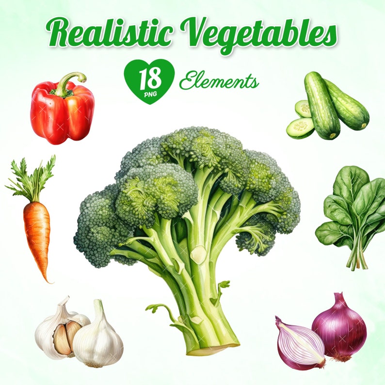 18 Watercolor Realistic Vegetables, Healthy Food Clipart, Veggie ...