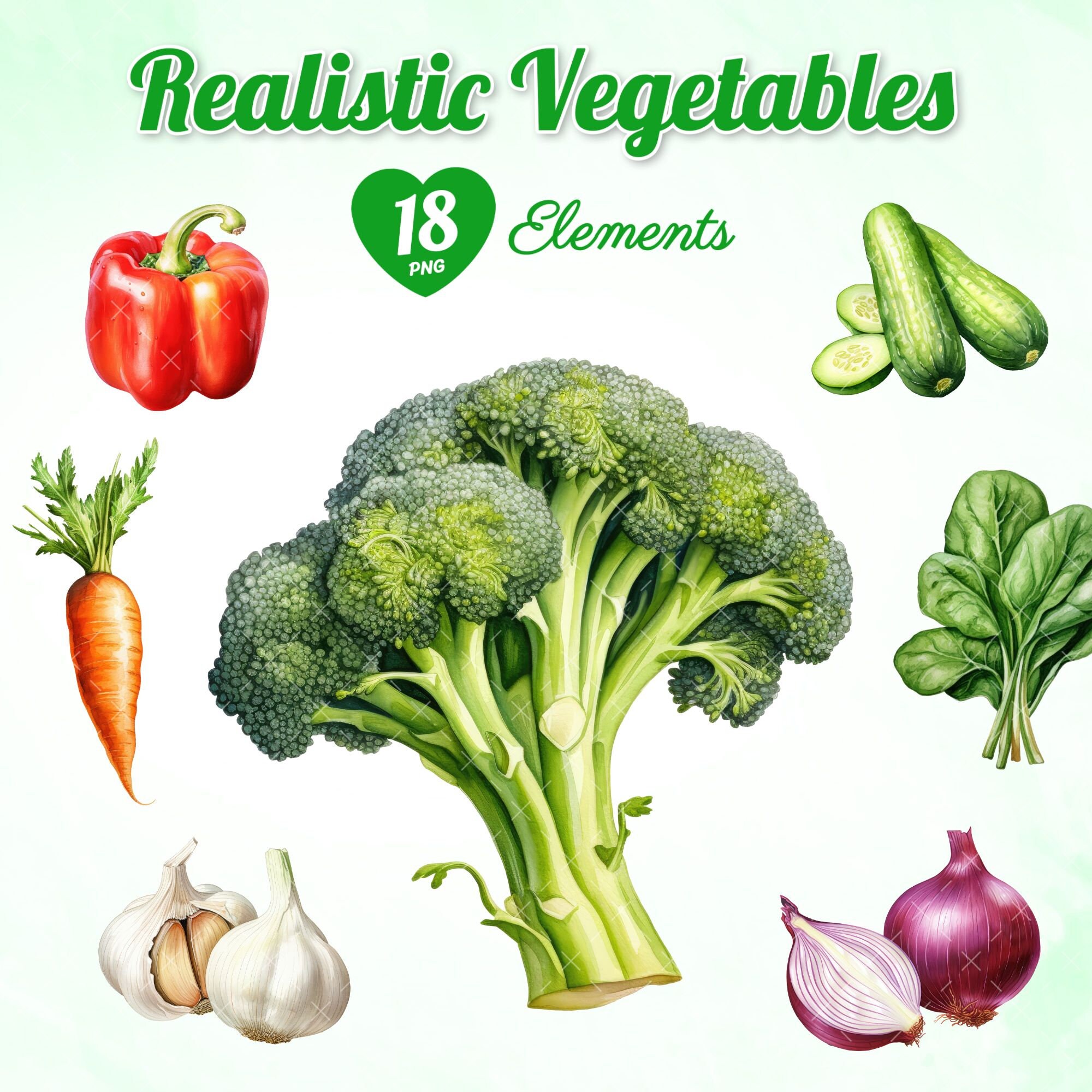 18 Watercolor Realistic Vegetables, Healthy Food Clipart, Veggie ...