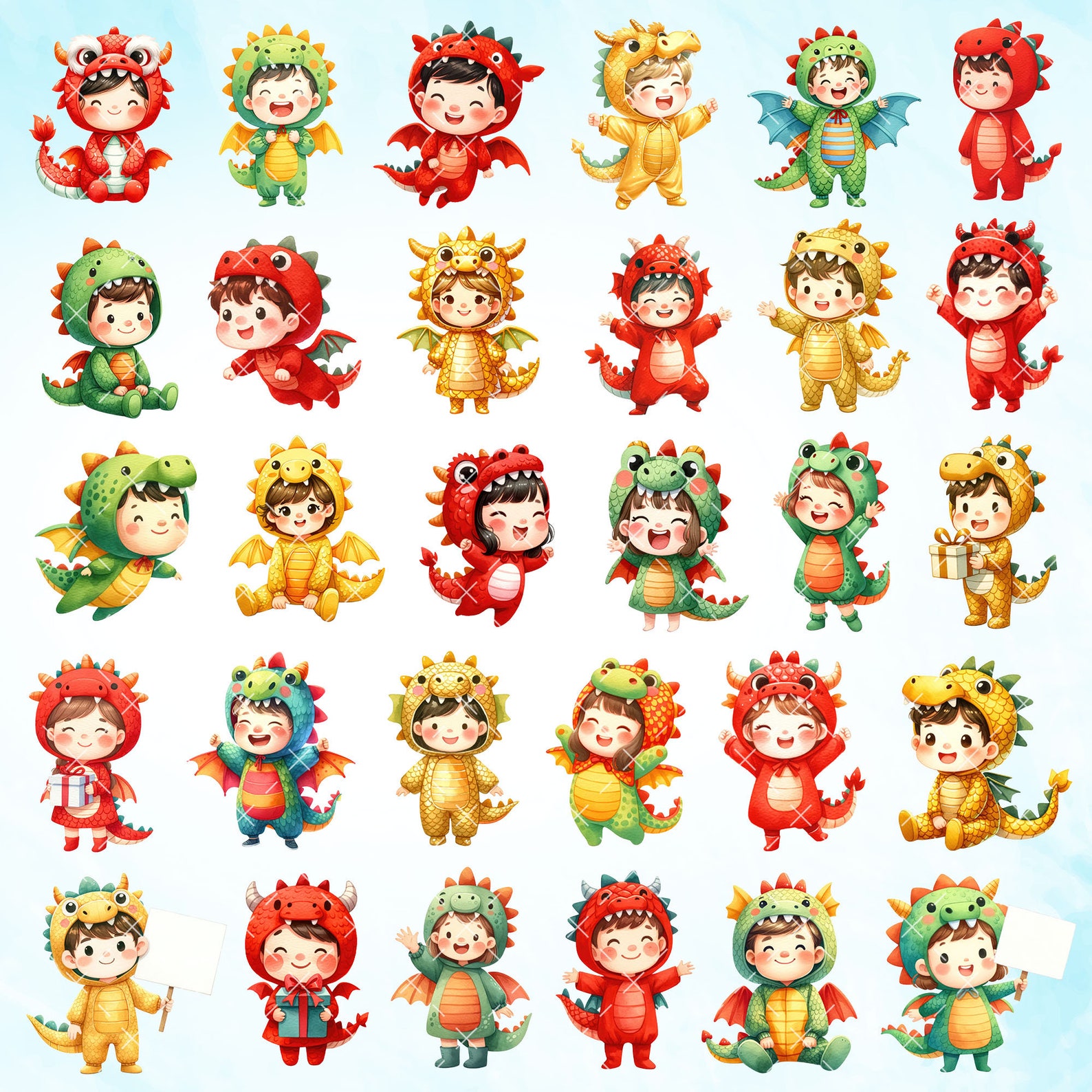 58 Watercolor Cozy Kid in Dragon Suit, Year of the Dragon, Kids in ...