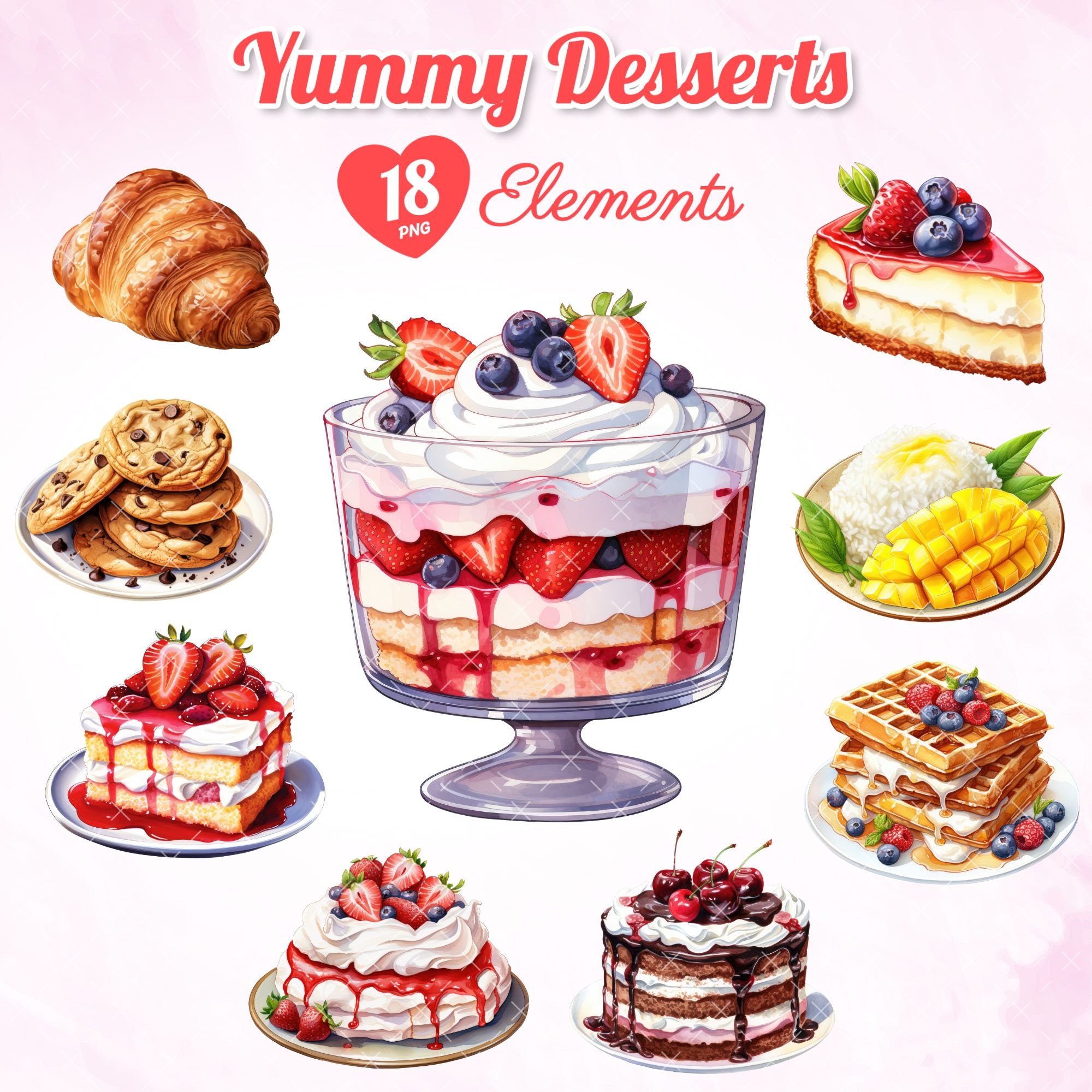18 Watercolor Yummy Desserts, Dessert Clipart, Sweet Treats Art, Ice ...