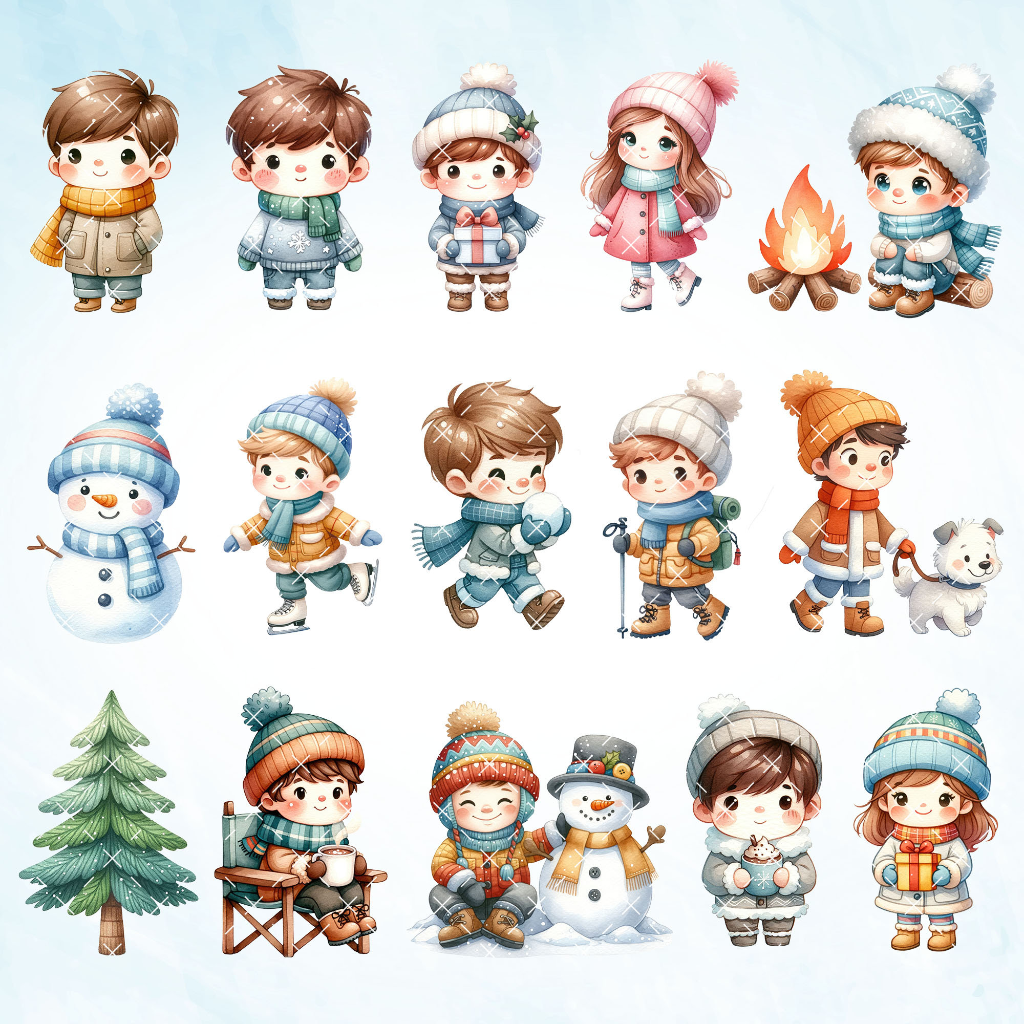 32 Watercolor Cozy Kids in Winter Season, Winter Kids, Winter ...
