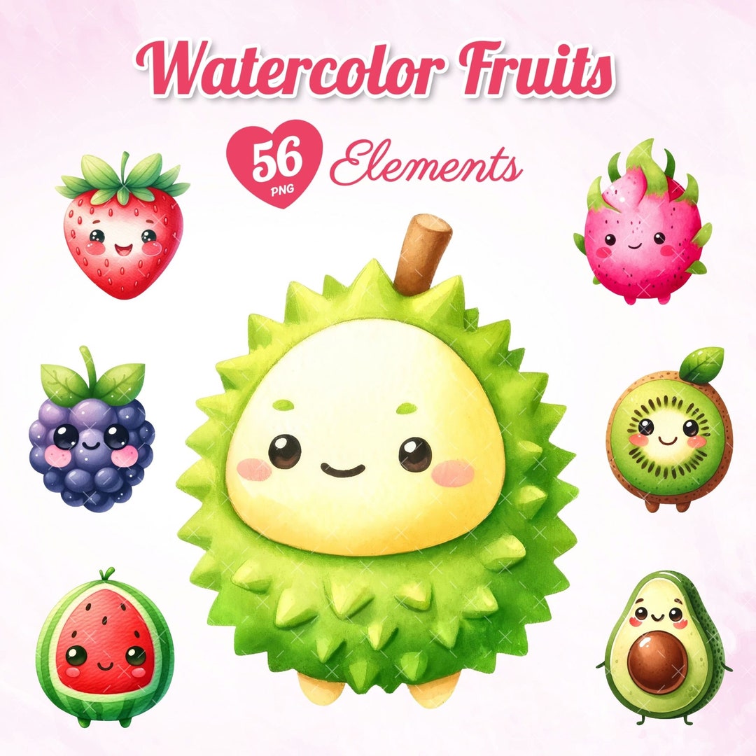 56 Watercolor Cute Fruit, Cute Fruit Art, Fruit Character Art, Little ...