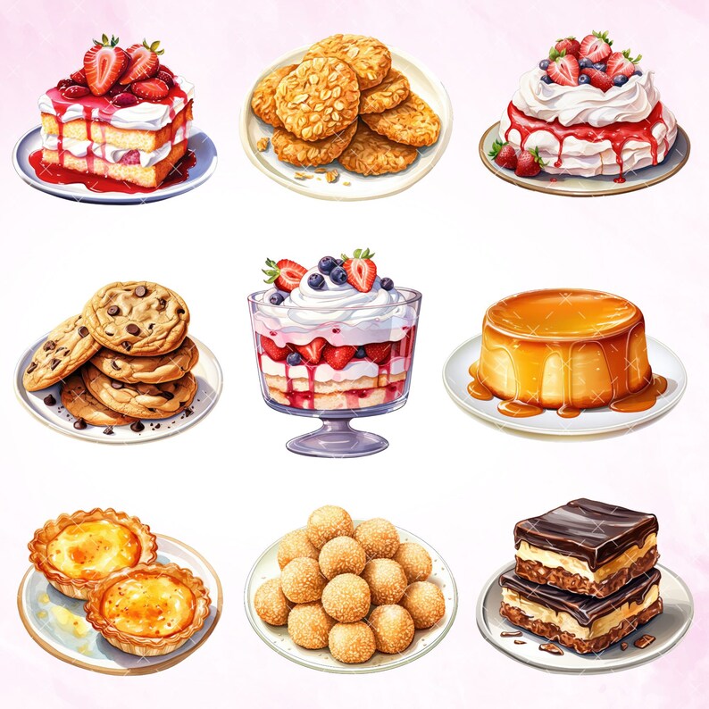 18 Watercolor Yummy Desserts, Dessert Clipart, Sweet Treats Art, Ice ...