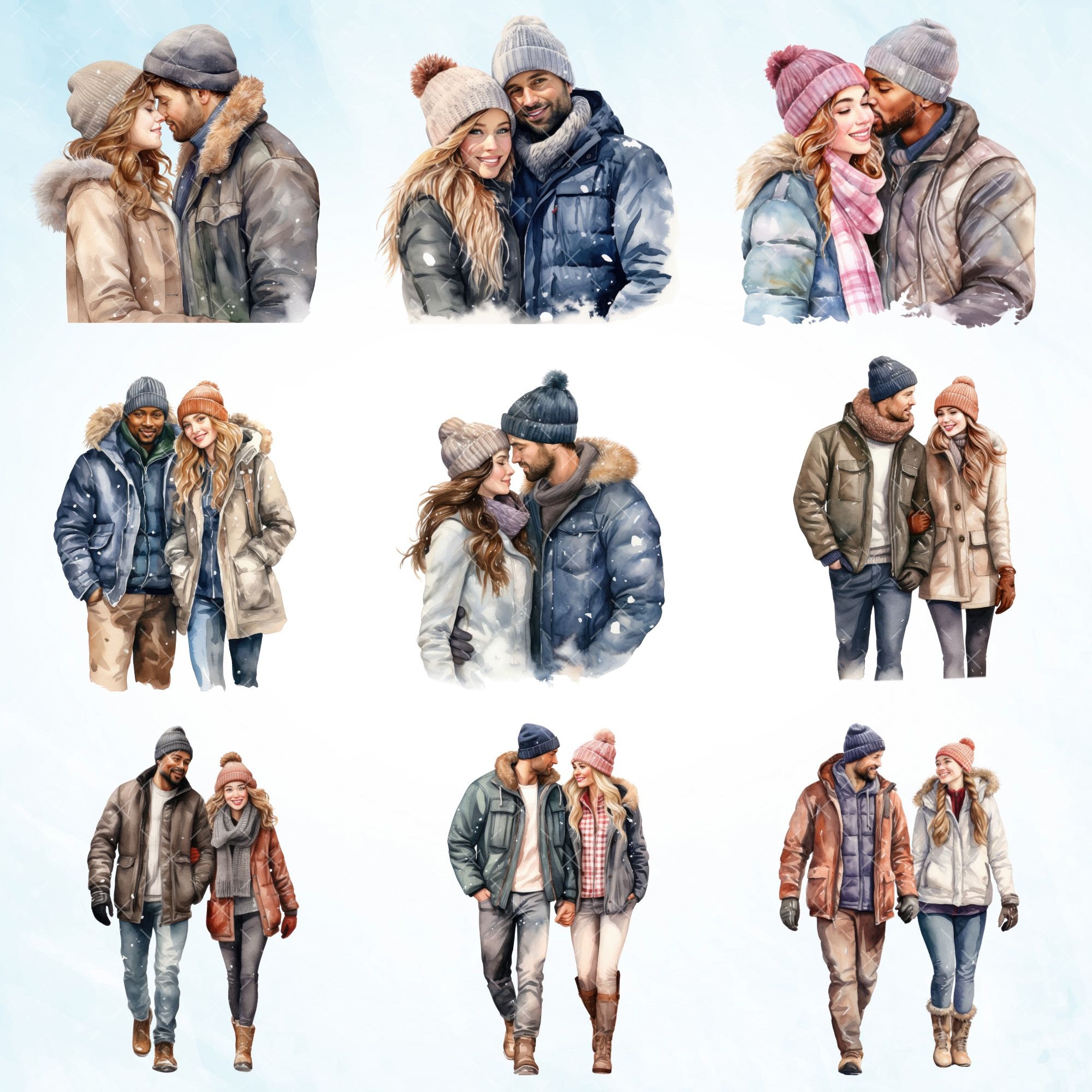 18 Watercolor Winter Couples, Winter Lover, Winter Sweet Couples ...