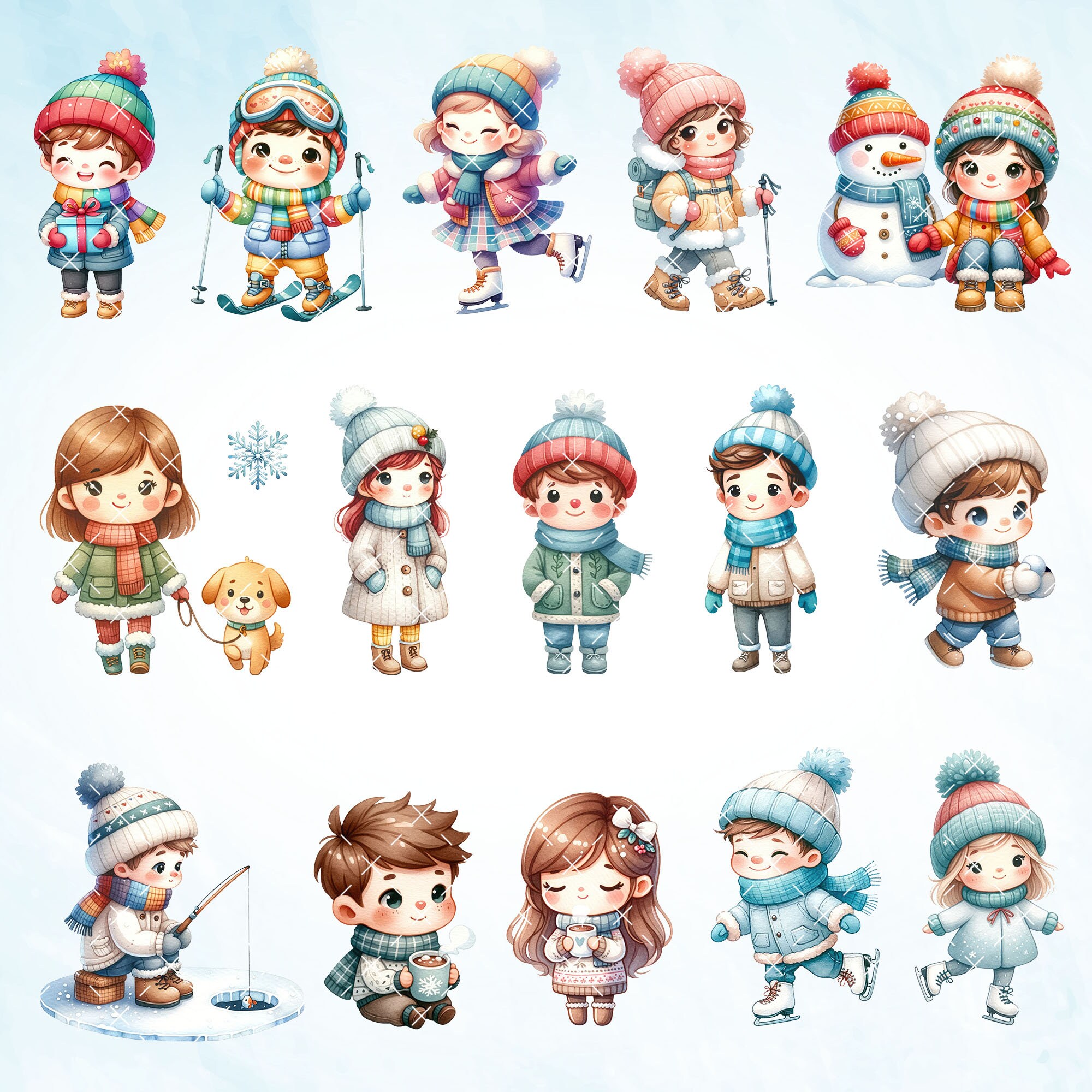 32 Watercolor Cozy Kids in Winter Season, Winter Kids, Winter ...