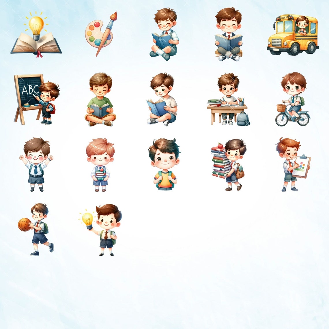 42 Watercolor School Elements, Back-to-school Graphics, Kid-friendly ...