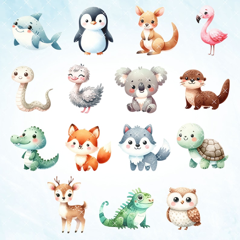 30 Watercolor Zoo Animals, Safari Animals, Jungle Animals, Cute Animals ...