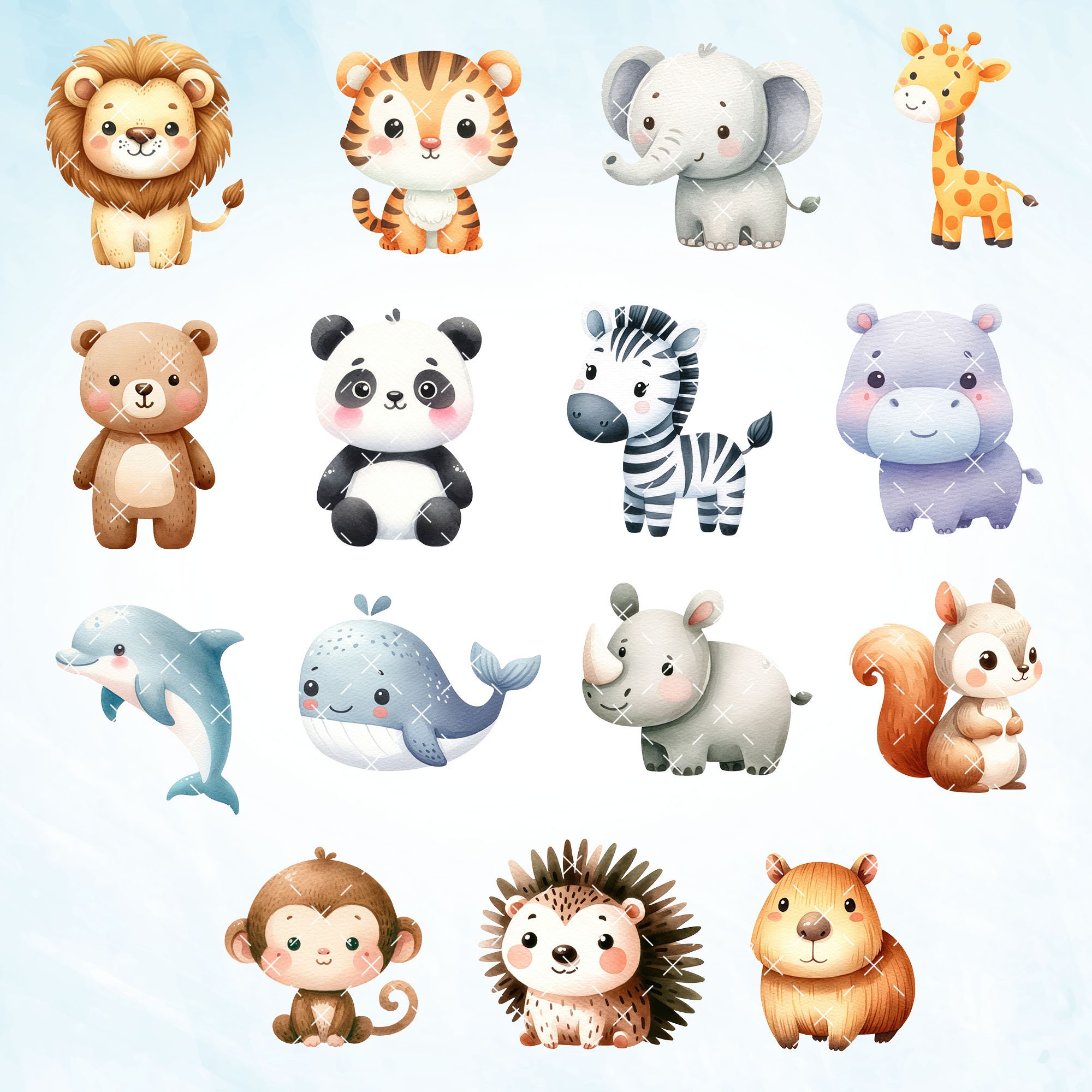 30 Watercolor Zoo Animals, Safari Animals, Jungle Animals, Cute Animals ...