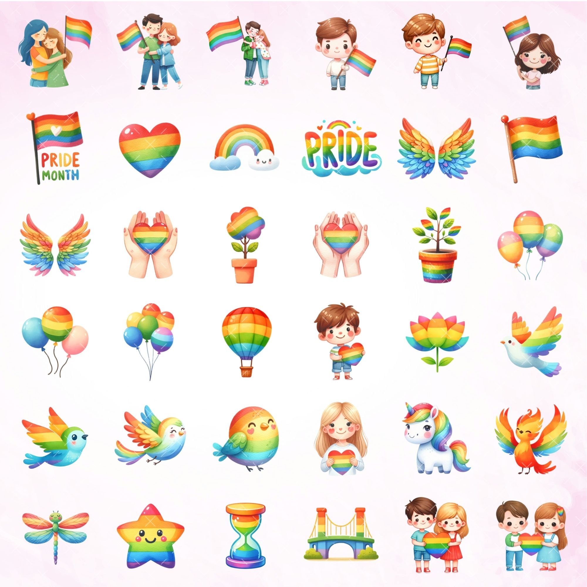 61 Watercolor Pride Month Elements, LGBTQ+ Art, Watercolor Pride ...